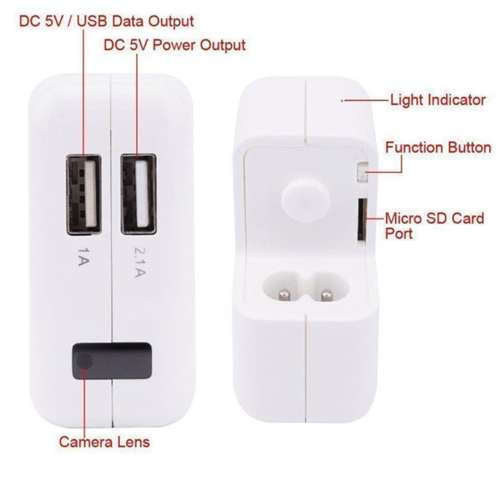2 Port Usb Charger Plug Hd 1080p Mini Wall Charger Camera Mini Motion ...