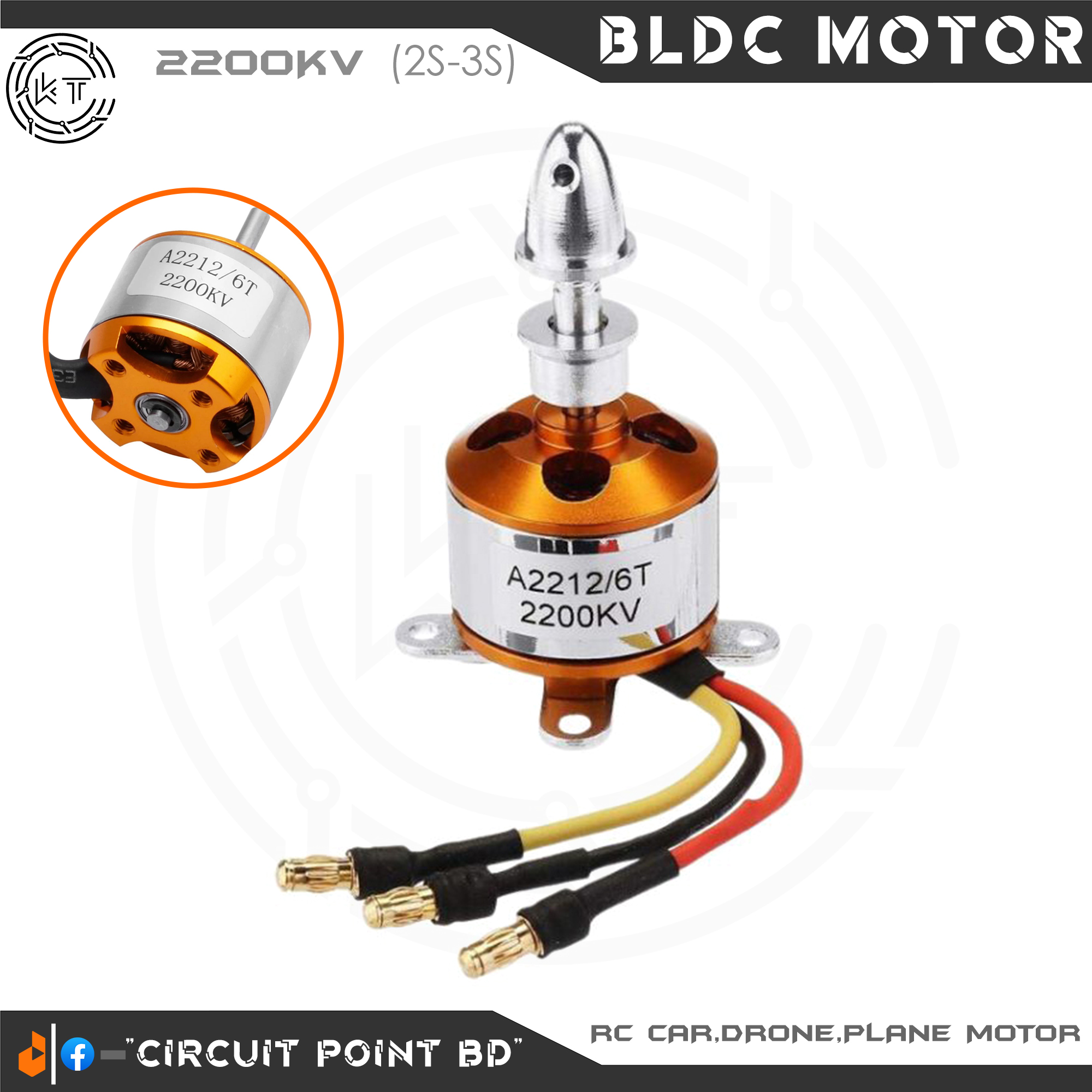 A2212 2200KV Brushless DC Motor (BLDC) 2-3S For RC Aircraft, Plane ...