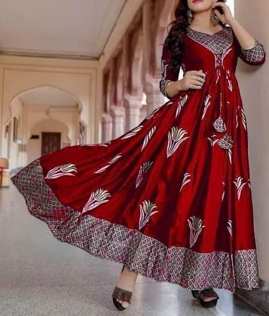 Chaina Linen Fabric Exclusive Design Long Kurti Gown for Women/Girls ...