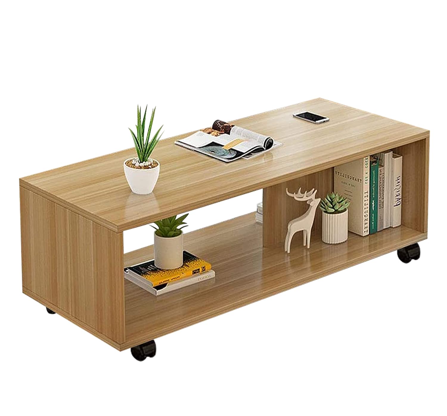 EKRON Center Table with Wheels Open Rack Bed Side Display Stand ...