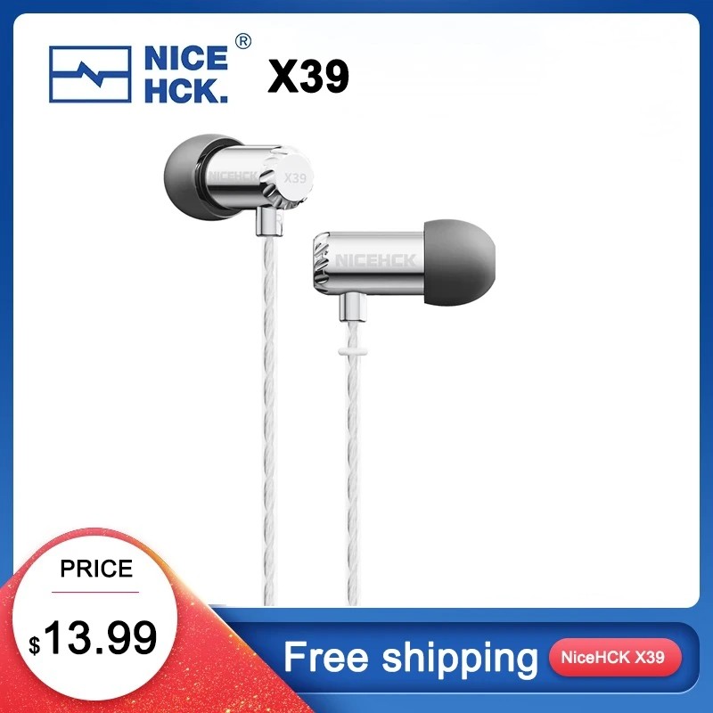 NiceHCK X39 3.5mm L Plug HIFI Wired In-Ear Earphone Mini 6mm Titanium Plated Dynamic Earbud HD ...