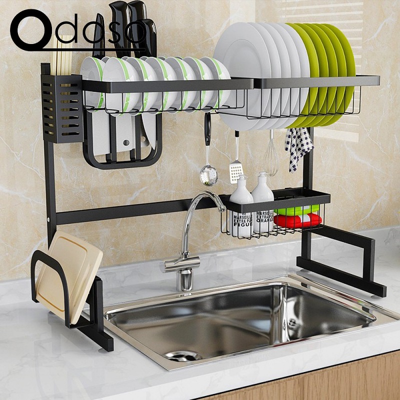 Black 65Cm Kitchen Shelf Organizer Dish Drying Rack Over Sink Utensils ...