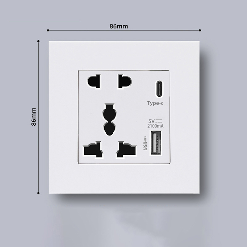 Power 2100MA USB Outlet Panel 13A UK Wall Type C Interface Socket ...
