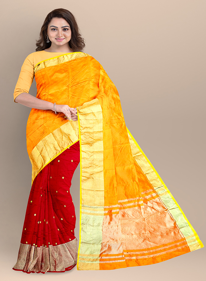 Tangail Tat মহিলাদের জন্য টাঙ্গাইল তাঁত শাড়ির স্টোর থেকে হলুদ এবং লাল ...