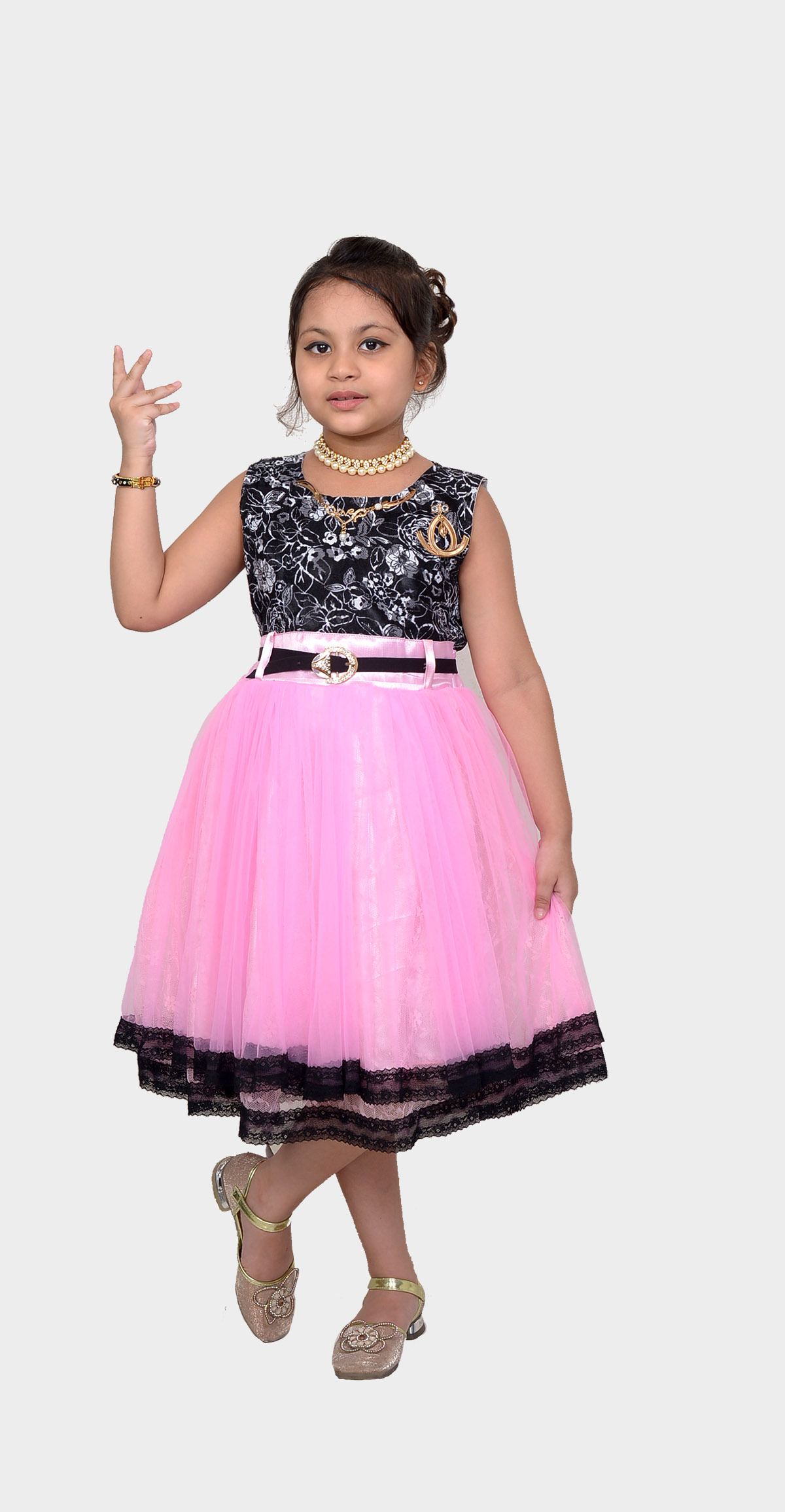 Party Frock For Girls With Belt(Null) | Daraz.com.bd