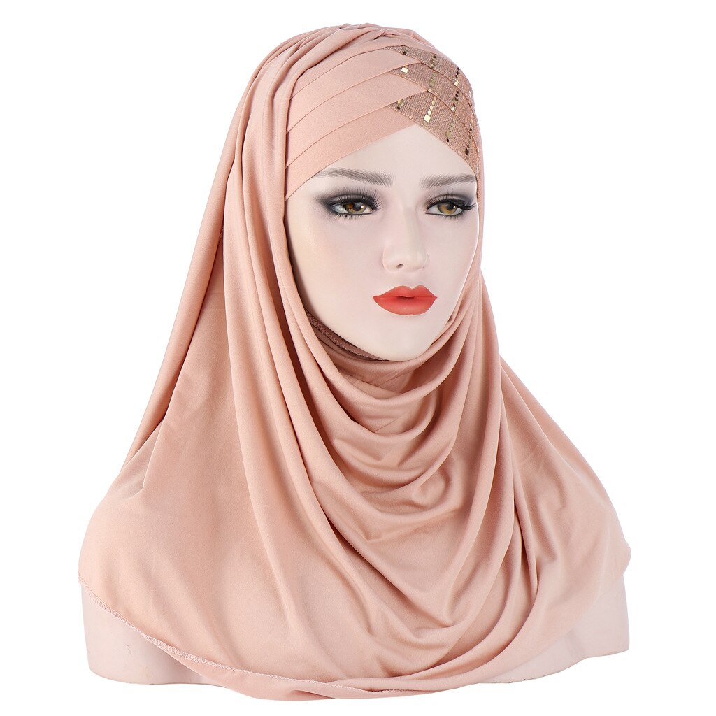 2021 New Sequins Glitter Forehead Cross Muslim Hijab Scarf Ready to ...