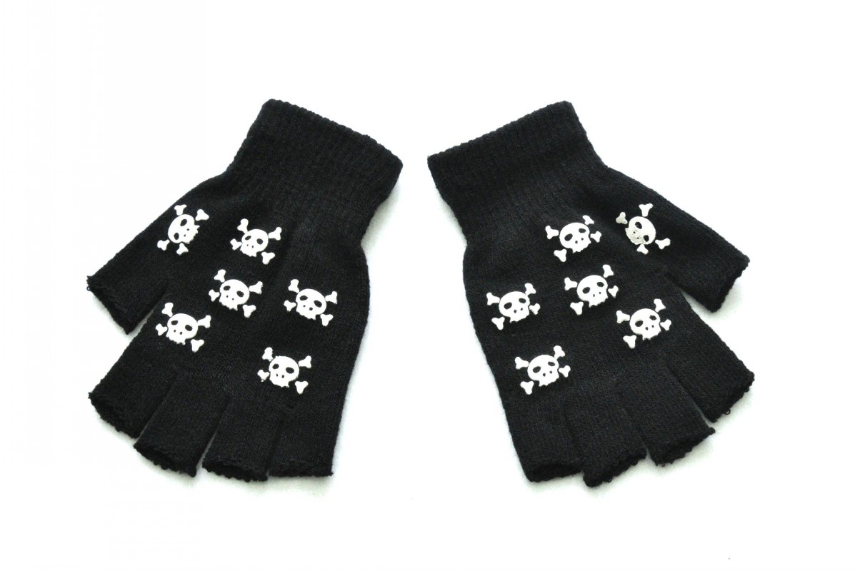 Skeleton Pattern Skull Half Finger Gloves Glow In The Dark Fingerless ...