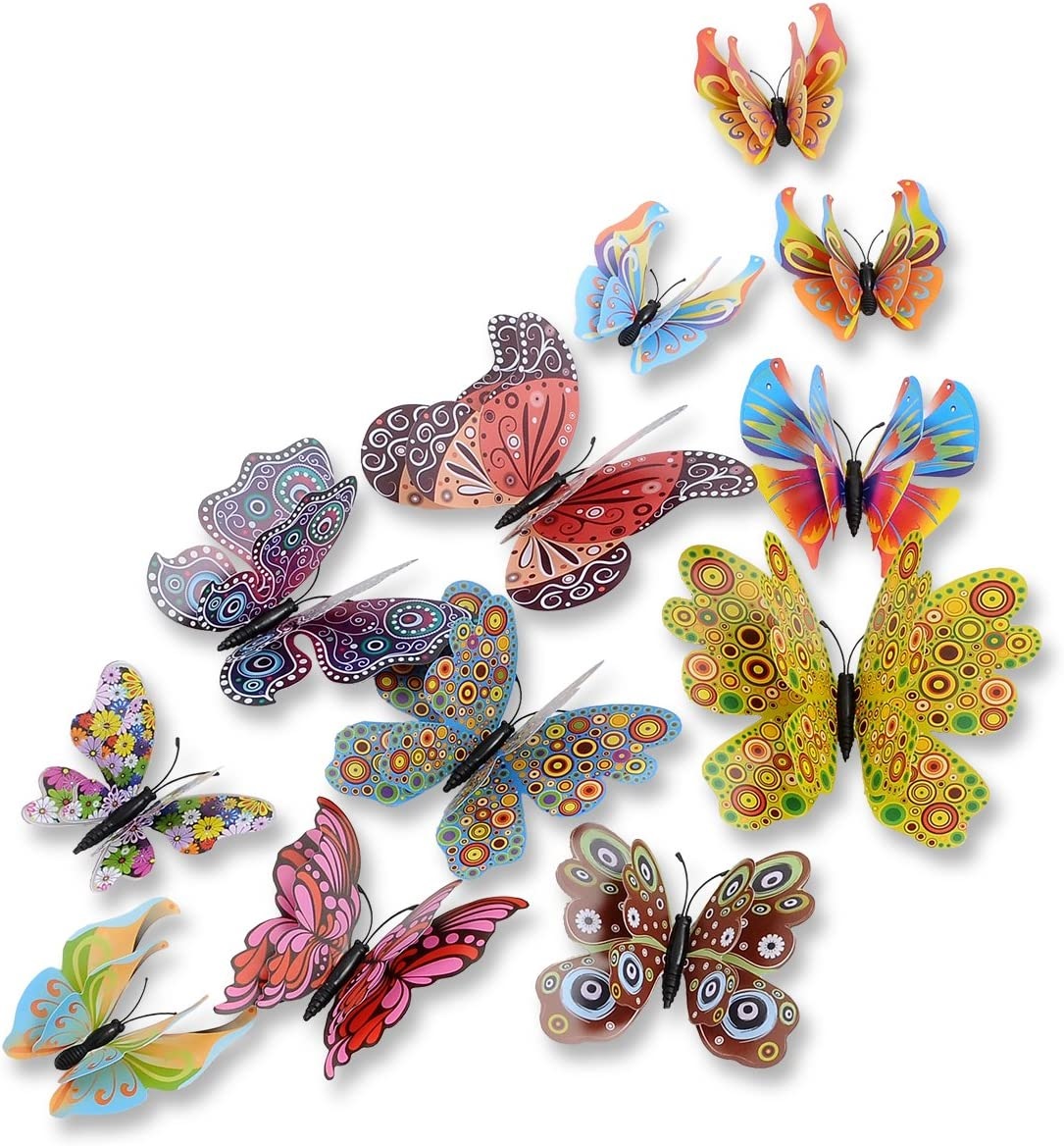 12Pcs Double Layer 3D Butterfly Wall Stickers for Home Room Decor ...