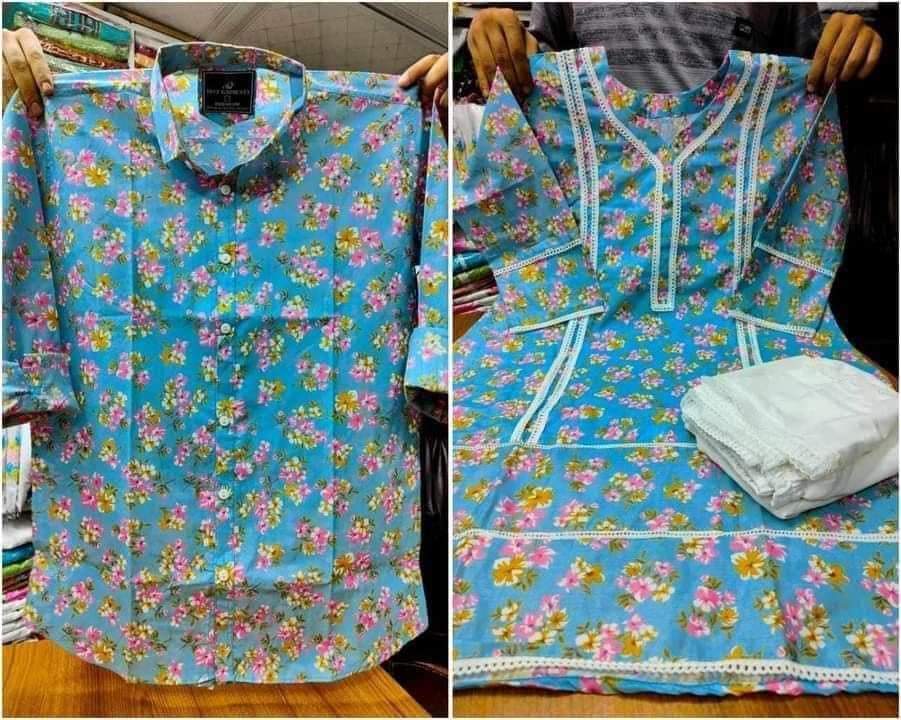 Readymade Muslin Cotton Fabrics Couple Set, Matching Dress, Traditional ...