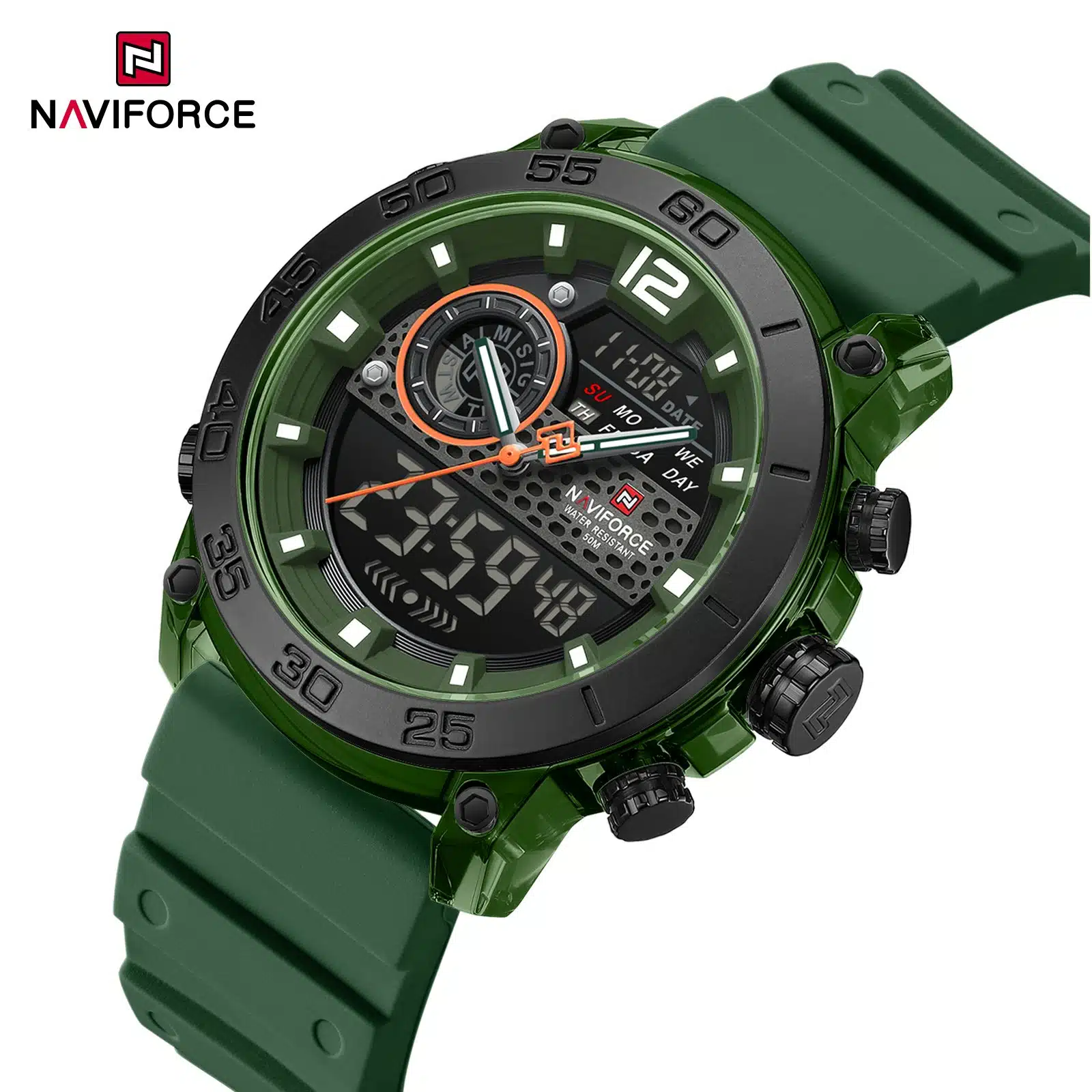 NAVIFORCE NF6104 Green Silicon Men's Lightweight Sports Wrist Watch ...