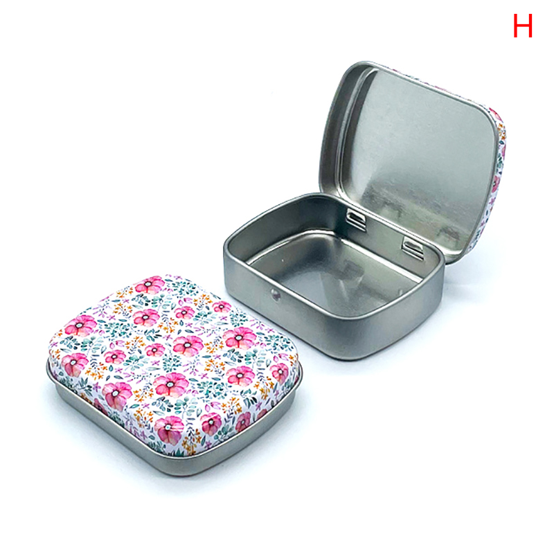 Portable Mini Metal Hinged Tin Box With Lid Rectangular Small Storage ...