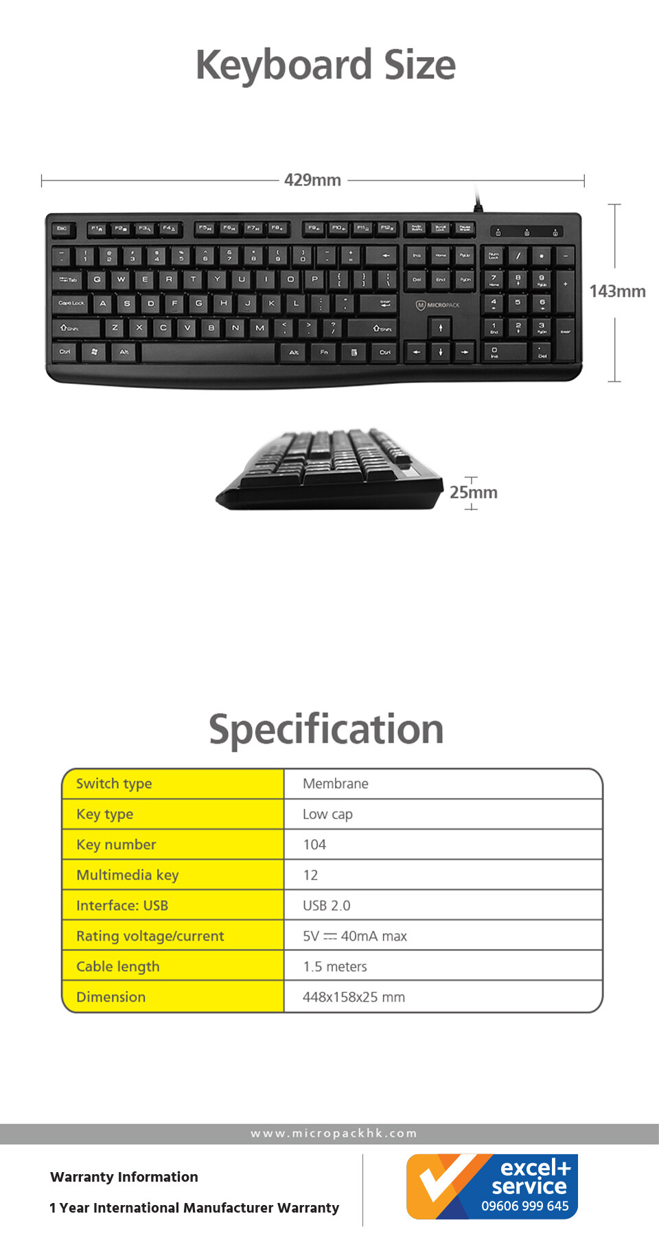 Micropack USB Keyboard K-206 Low Cap Black Multimedia Hot Keys