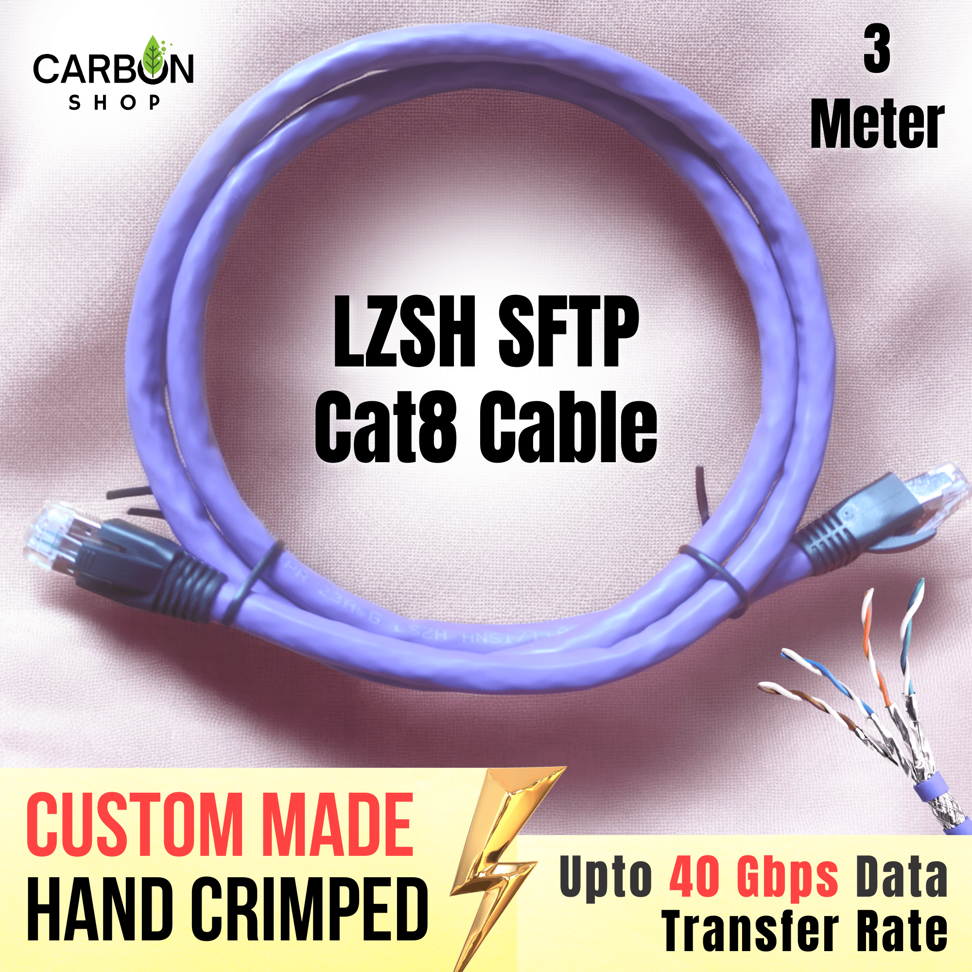 Cat8 Cable 40Gbps 2000Mhz Pure Copper Internet Ethernet Network 23AWG ...