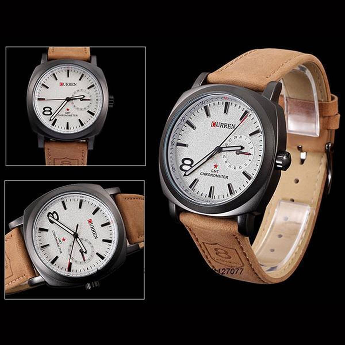 PU Leather Analoge Watch For Men-White & Brown | Daraz.com.bd