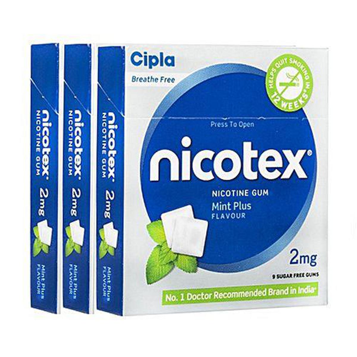 Cipla Nicotex Nicotine Sugar Free Mint Plus Gums 2mg | Helps to Quit ...