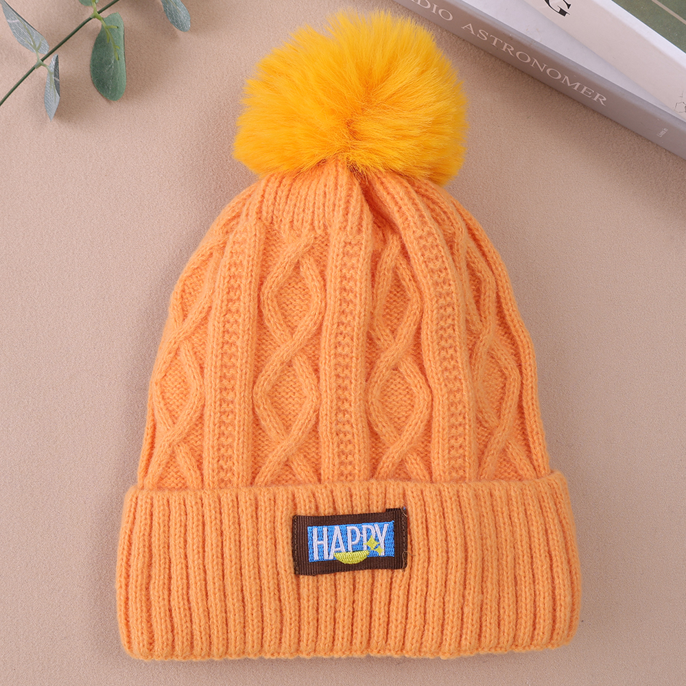 Knitted Cold Hats Faux Fur Embroidery Letter Beanie Women Soft Solid ...