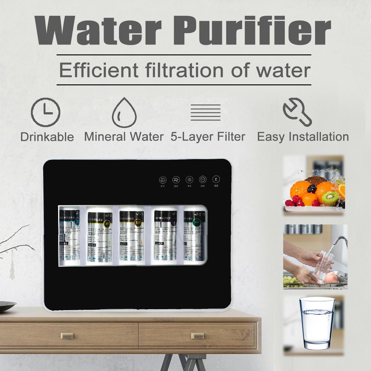 Electronic 5 Stage 0.01μm Water Purifier Household Drinking Water ...