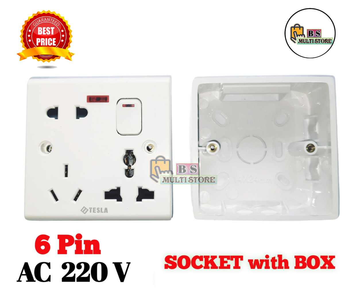 6 Pin Socket With Box ( 16A 220V ) Multi Function Universal Wall Socket ...
