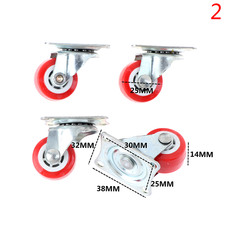 4pcs 1.5inch Furniture Casters Wheels Red Rubber Swivel Caster Roller ...