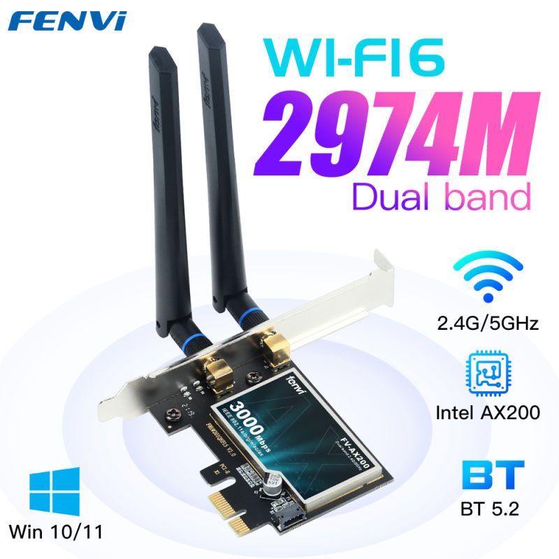 WI-FI 6 Intel AX200 3000Mbps Wireless PCIe Adapter Desktop Dual Band 2 ...
