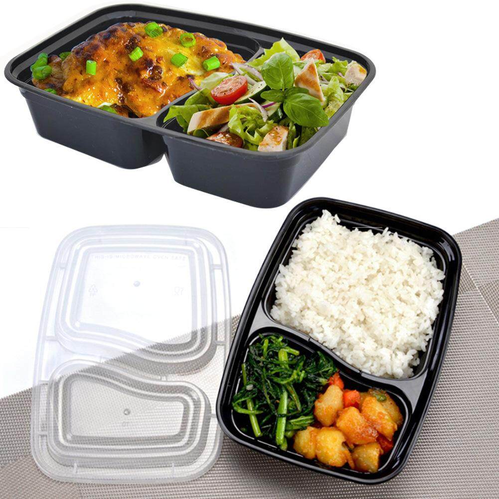 Panda Online 10PCS 1000ML Plastic Microwavable Two Compartments Meal ...