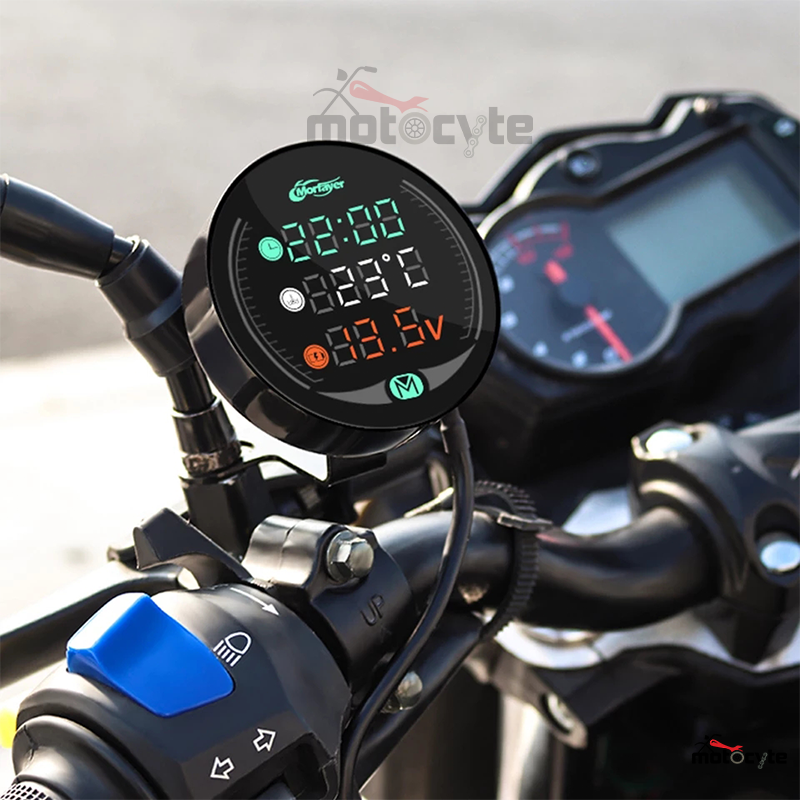 4 in 1 Water-resistant Volt Meter for All Motorcycle (Mirror Base)-1 Set