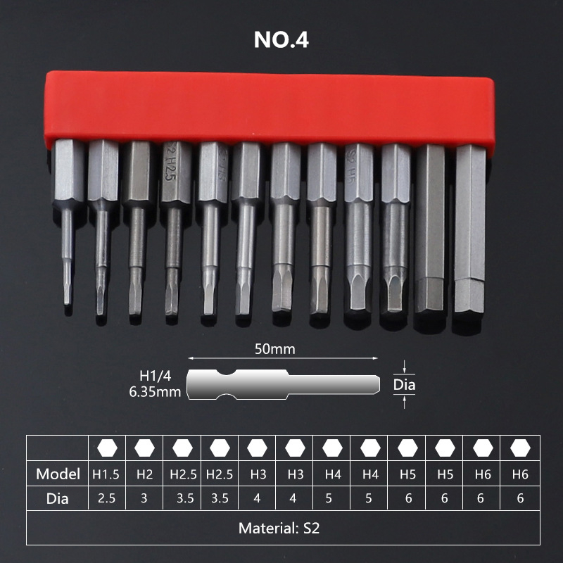 High Precision 12PCS 1/4" Hex 50 75 100mm S2 Alloy Screw Driver Bits ...