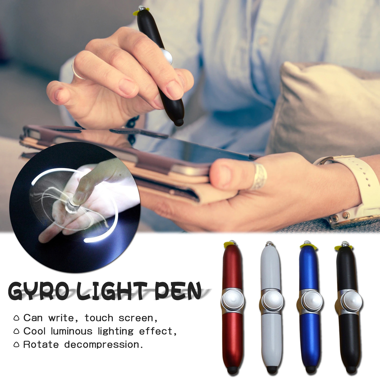 Pen Finger Gyro Spinner Multi-function Light Ball Pen Shape Relieve ...