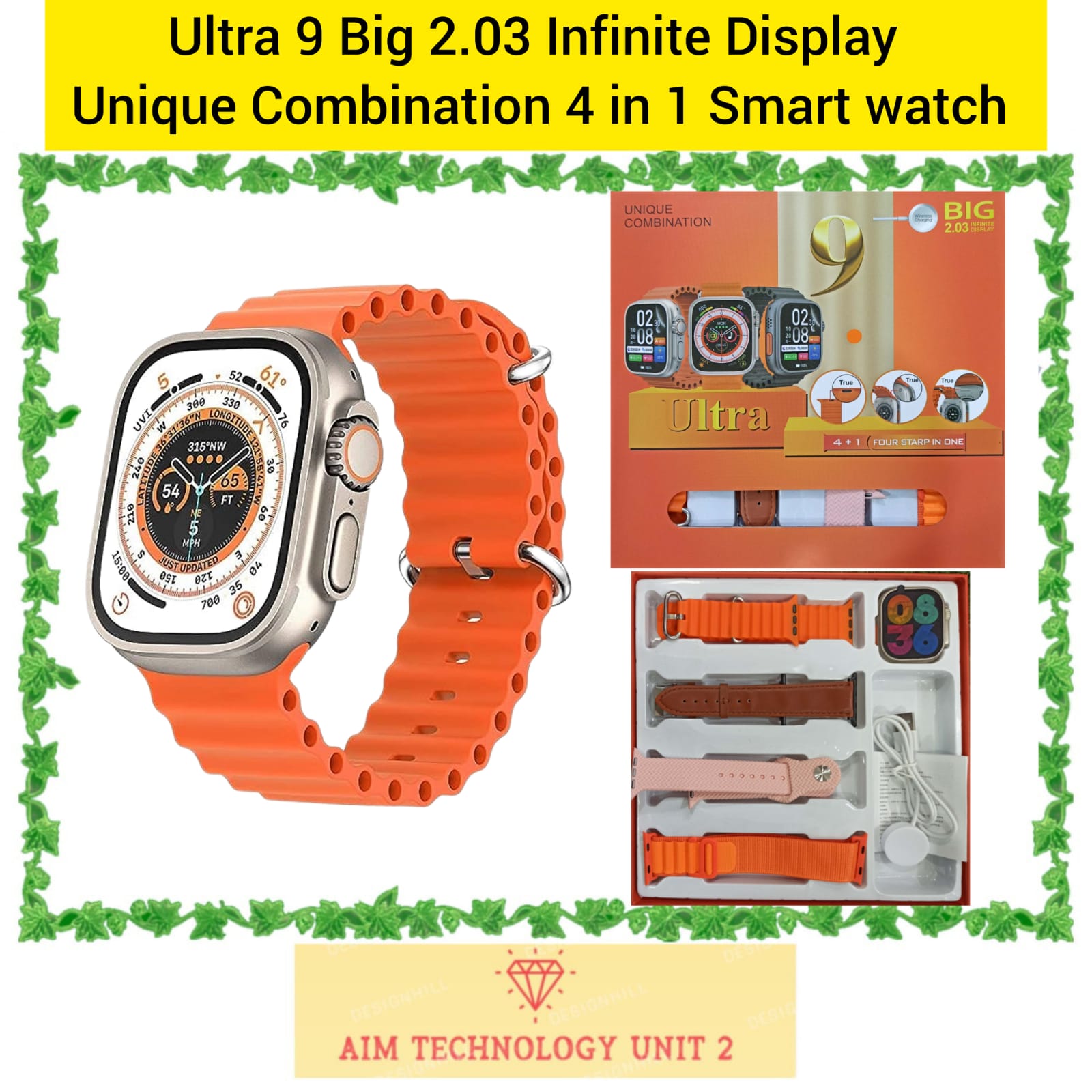 Ultra 9 Big 2.03 Infinite Display Unique Combination 4 in 1 Smart watch ...