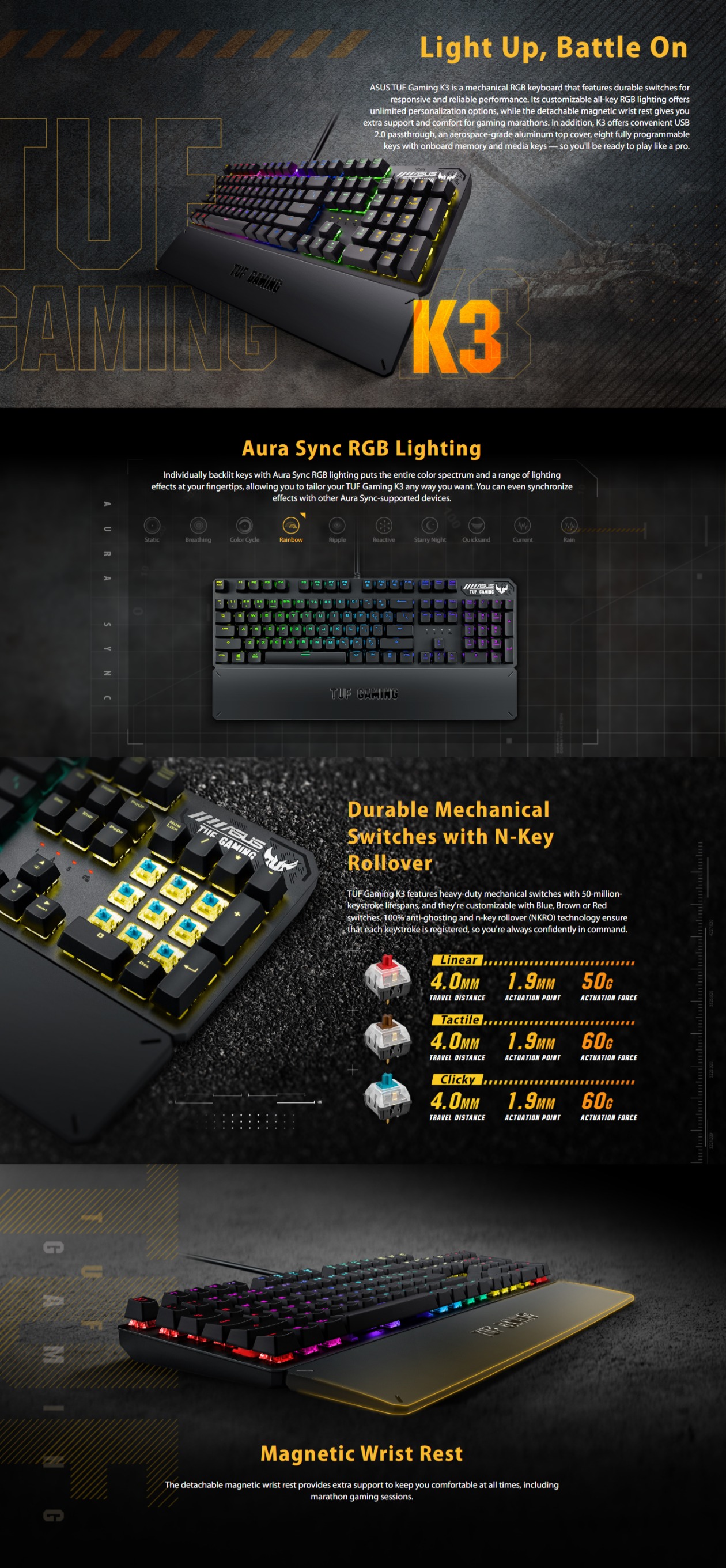 ASUS TUF Gaming K3 RGB Mechanical Keyboard - N-key Rollover ...