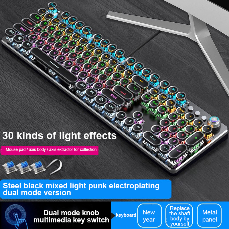 Retro Punk LED Luminous Mechanical Keyboard Eating Chicken Computer ...