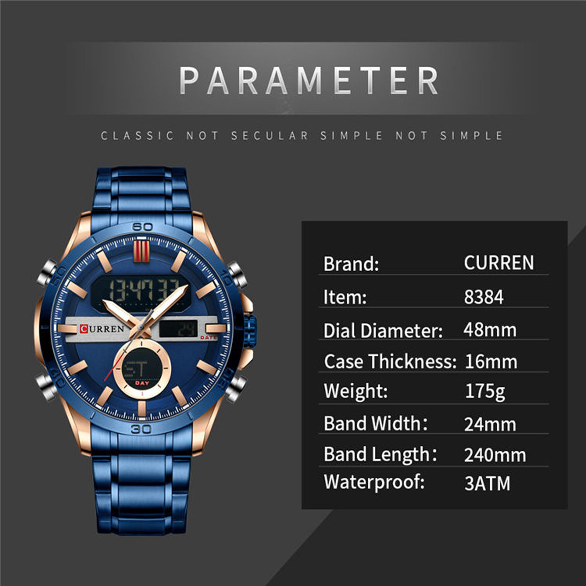 Curren 8384 Digital Chronograph Watch For Men - Watch