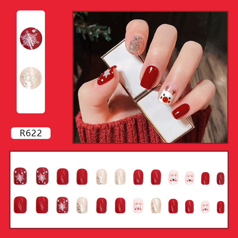 Menggh 24pcs With Glue Fake nails cute pattern False nails With Design ...