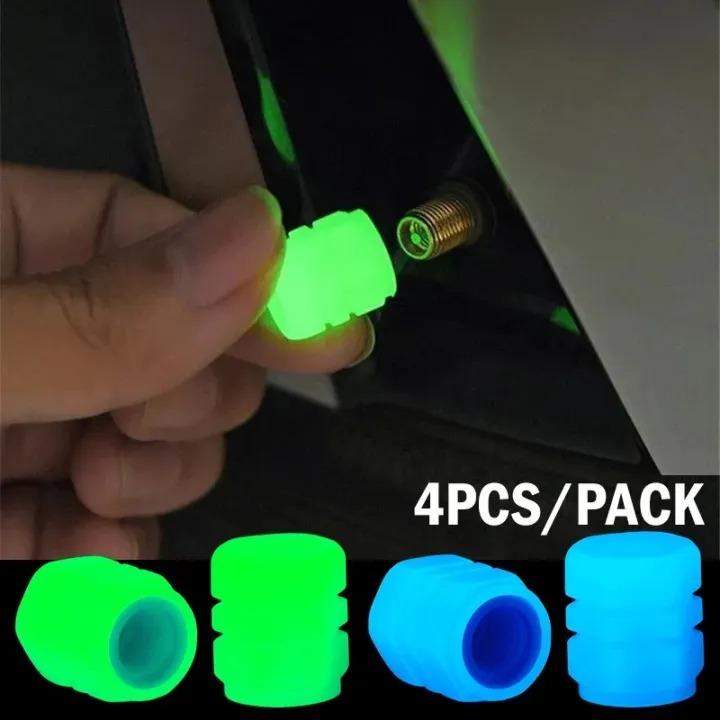 4Pcs Luminous Valve Caps – Fluorescent Night Glowing Tyre Nozzle Covers ...