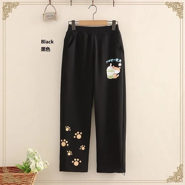 New Girls' High Waist Cat Printed Pocket Sweatpants For Winter | Daraz ...
