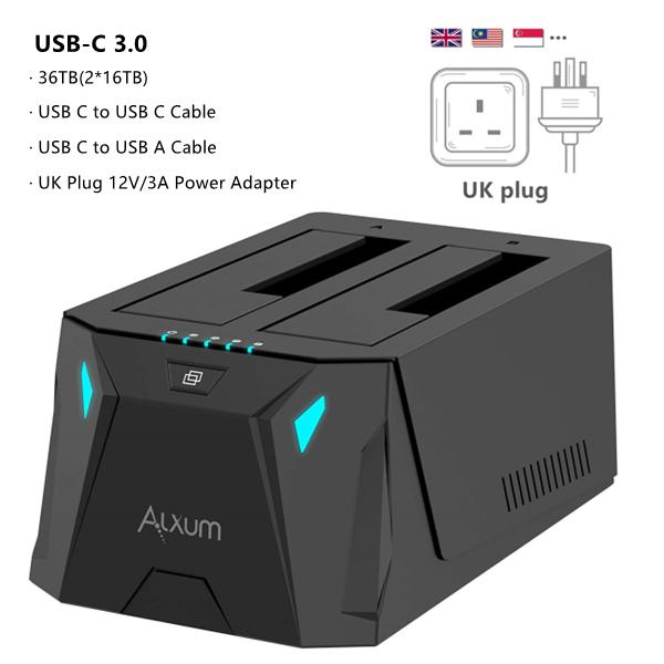 Alxum Dual Bay SSD Hard Drive Docking Station USB C to SATA HDD Docking ...