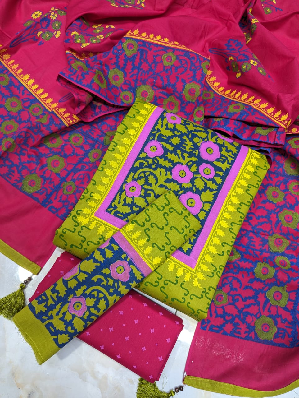 Exclusive Cotton Unstitched Block Print High Quality Three Piece dress ...