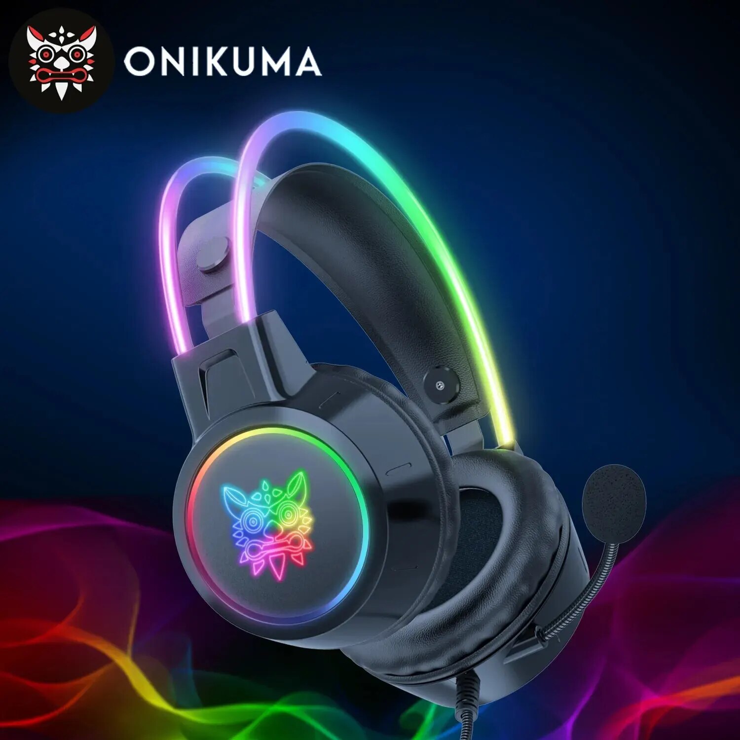 ONIKUMA Gaming Headset with Dynamic RGB Light Detachable Cat Ears Mouse ...
