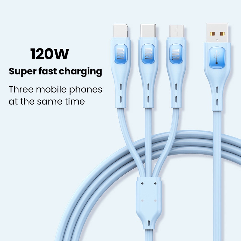 120W 6A 3 in 1 Super Fast Charging Cable Micro USB Type-C Fast Charger ...