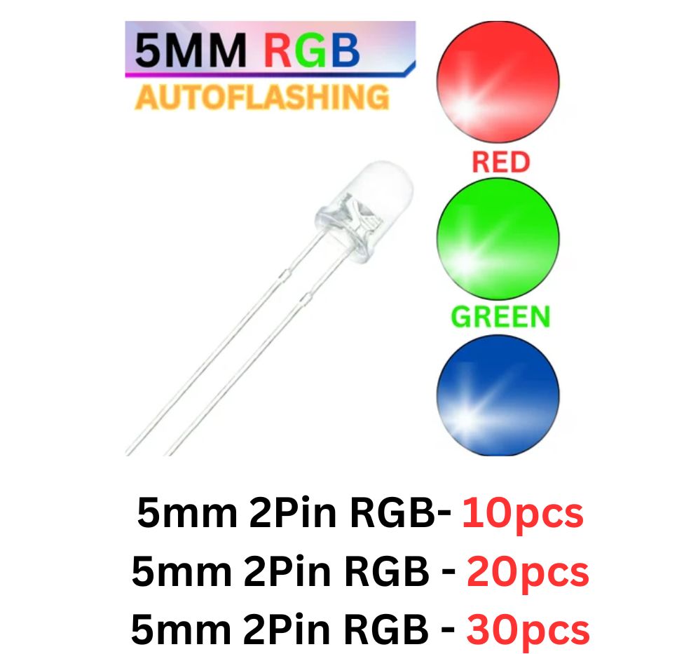 5mm RGB 2Pin Multi Color Changing Flashing LED- 10pcs,20pcs,30pcs ...