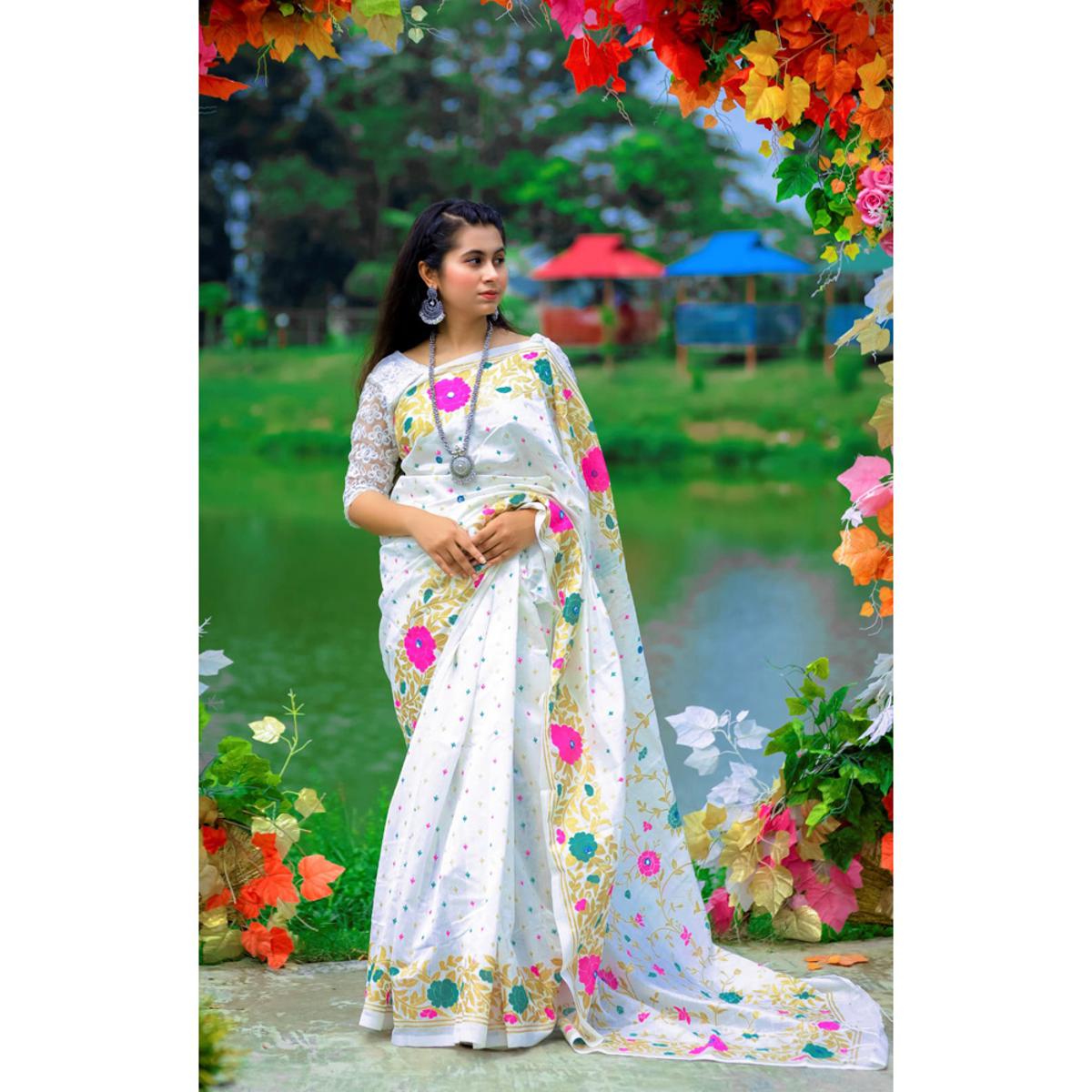 Exclusive Design Block Print Work Eid Shari Dhupiani Silk Shari For ...