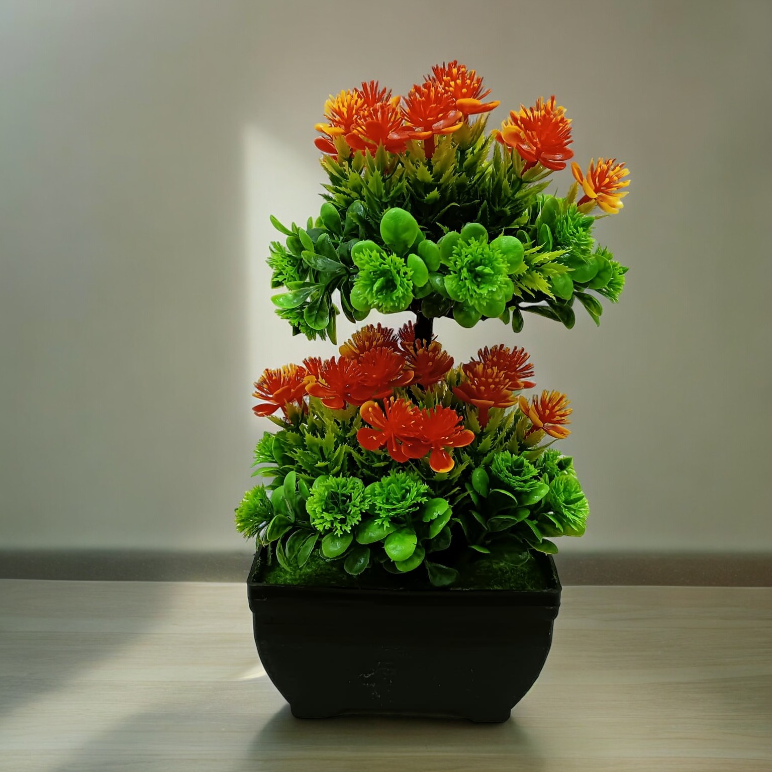 Artificial Bonsai Tree: 2 Heads, Multiple Color Flowers, Plastic Vases ...