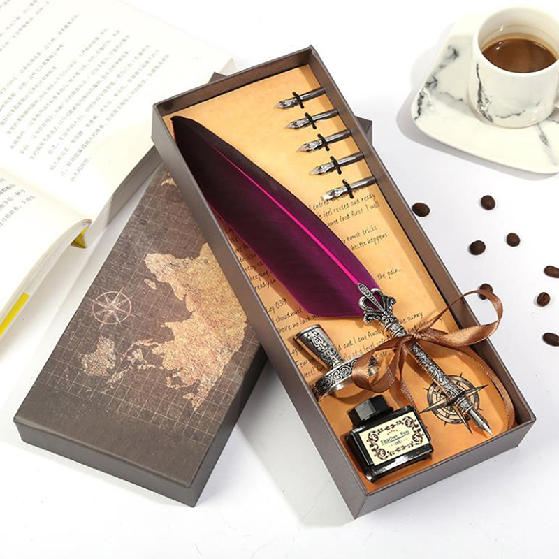 1 Set Retro Writing Pen Vintage Calligraphy Feather Dip Pen Writing Ink ...