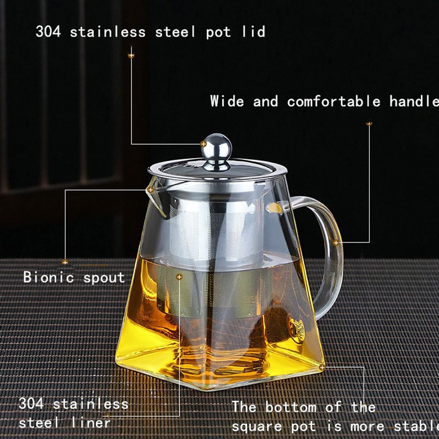 900ml Square Glass Teapot with Heat Resistant Stainless Steel Infuser ...