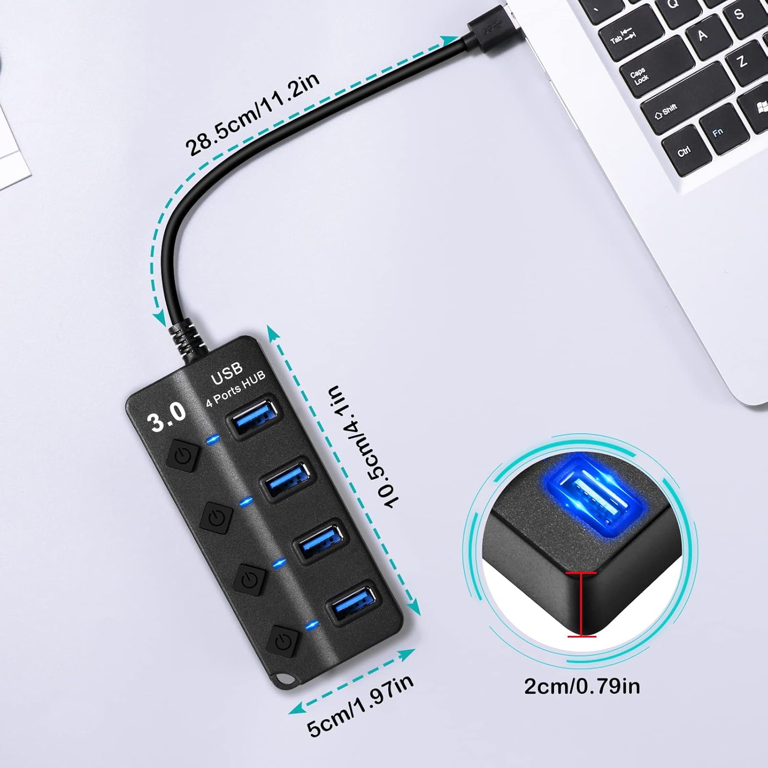 New usb hub with led light, 4 port 3.0 usb hub with swith