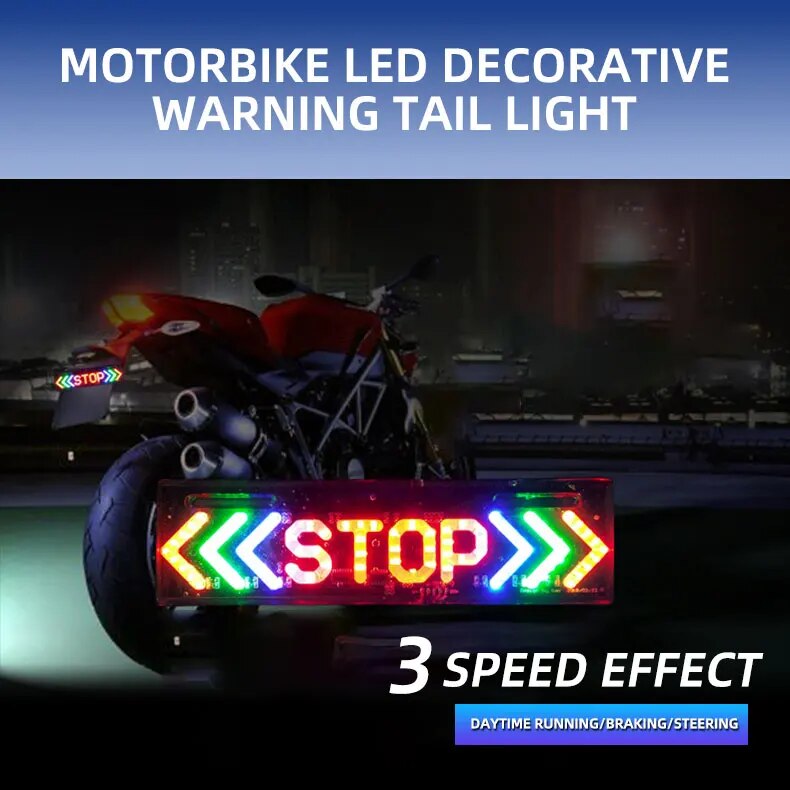 LED Motorcycle brake Light DRL Flash STOP Indicator Lamp RGB Moto Brake ...