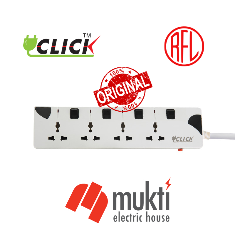 CLICK Safe 4 Point Multiplug Extension Cord 4skt Port Multi Plug Socket ...