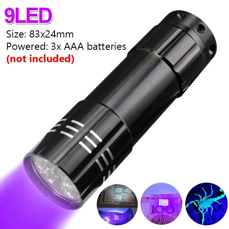 Mini led UV flashes 365/395nm ultraviolet torch zoomable violet light ...