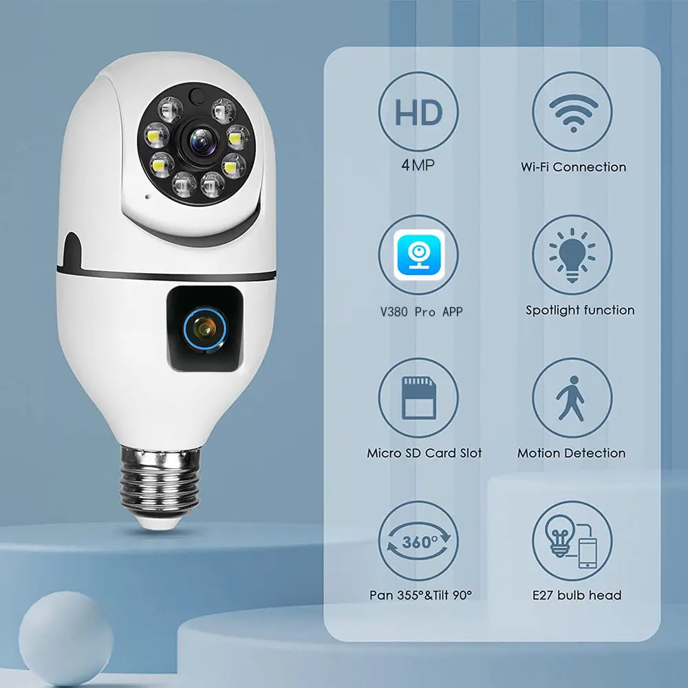Dual Lens Dual Screen V380 Pro 4MP E27 Bulb Camera Two Ways Audio Color ...