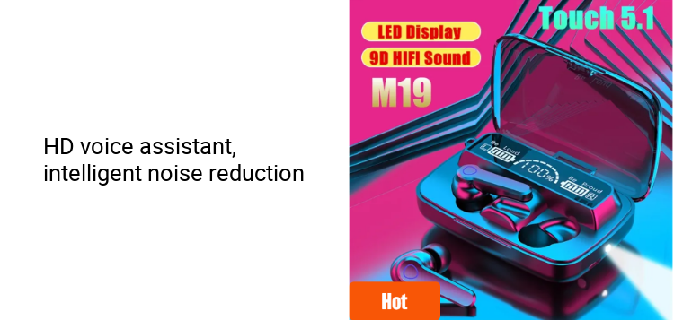 M19 TWS digital display bluetooth headset/with flashlight Earbuds TWS ...